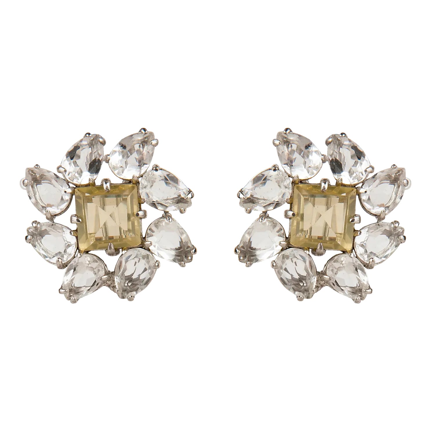 Olviya Studs Base Metal, Clear, Clip On | Chairish