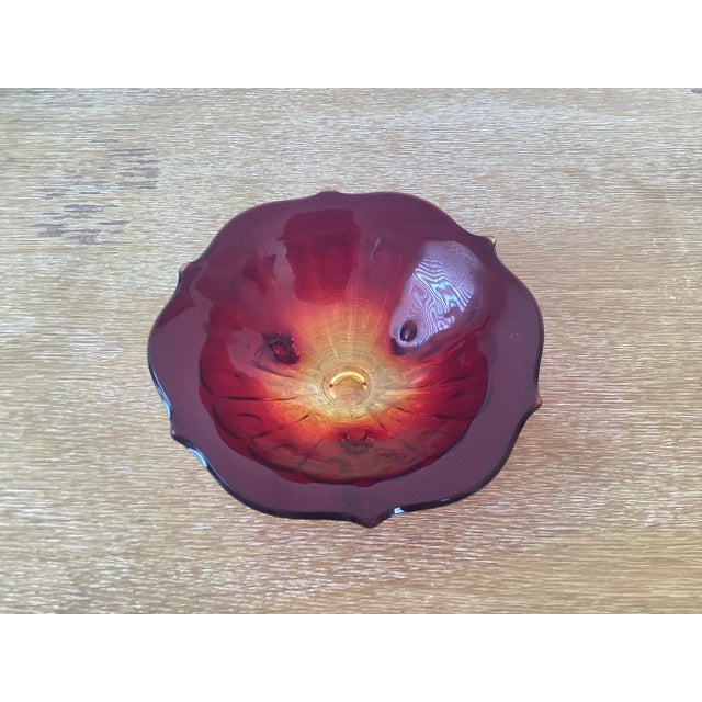 Mid Century Modern Ruby Red Fenton Footed Candy Dish | Chairish