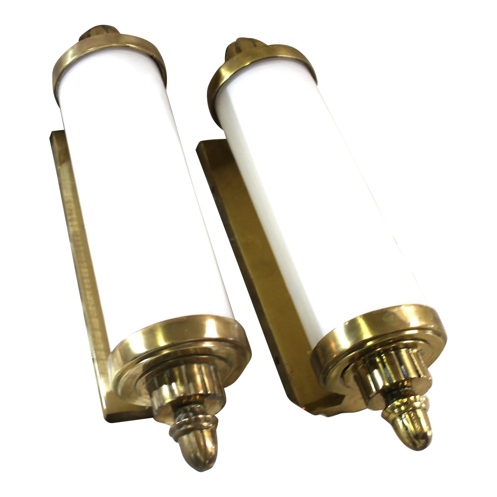 Art Deco Glass Frosted Shade Solid Brass Castings Sconces - a Pair ...
