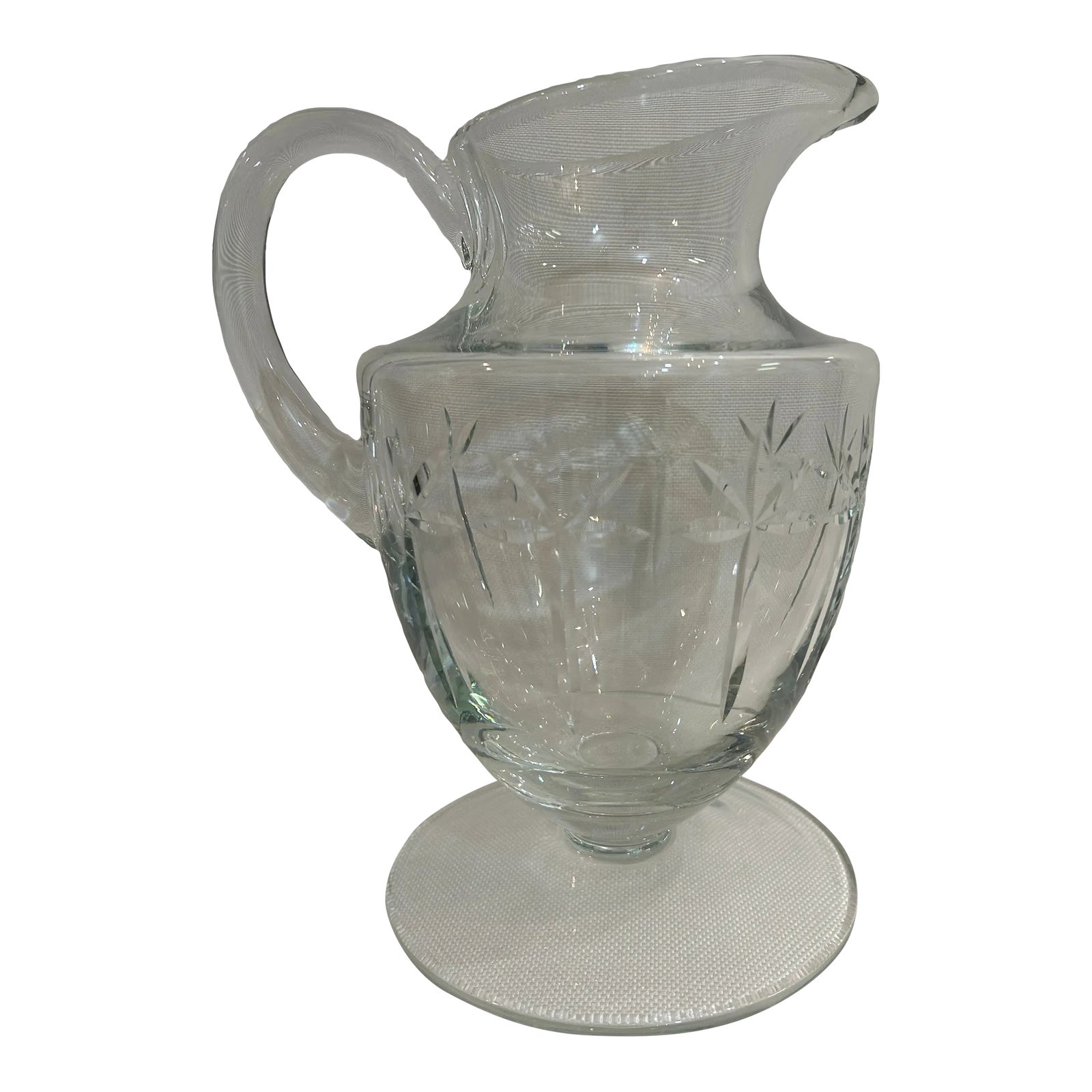 1970’s Block Crystal Hand Blown Footed Pitcher | Chairish