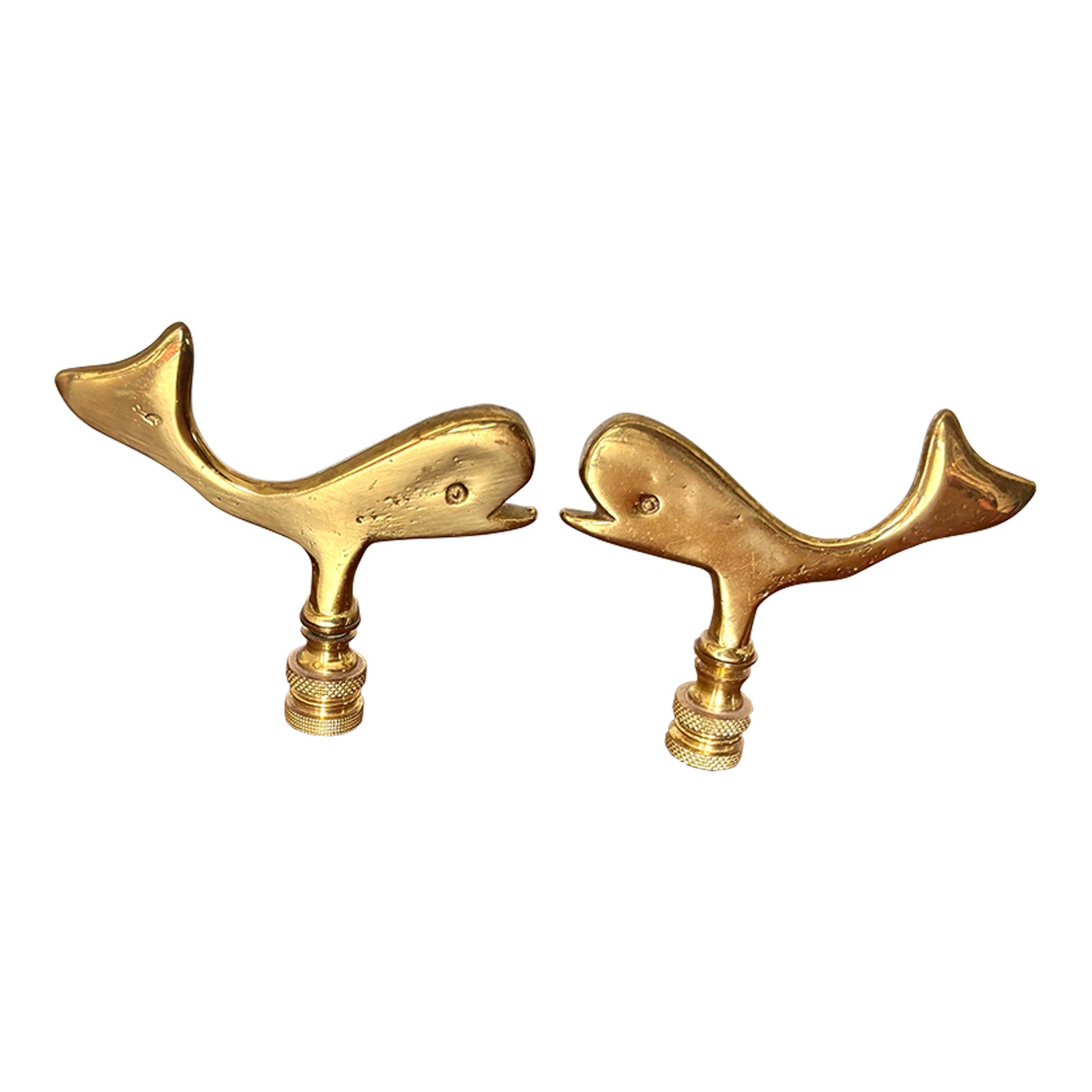 1990s Nautical Brass Whale Lamp Finials - a Pair | Chairish