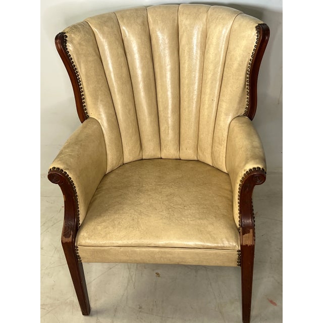 Vintage Cream Channel Back Wing Chair | Chairish