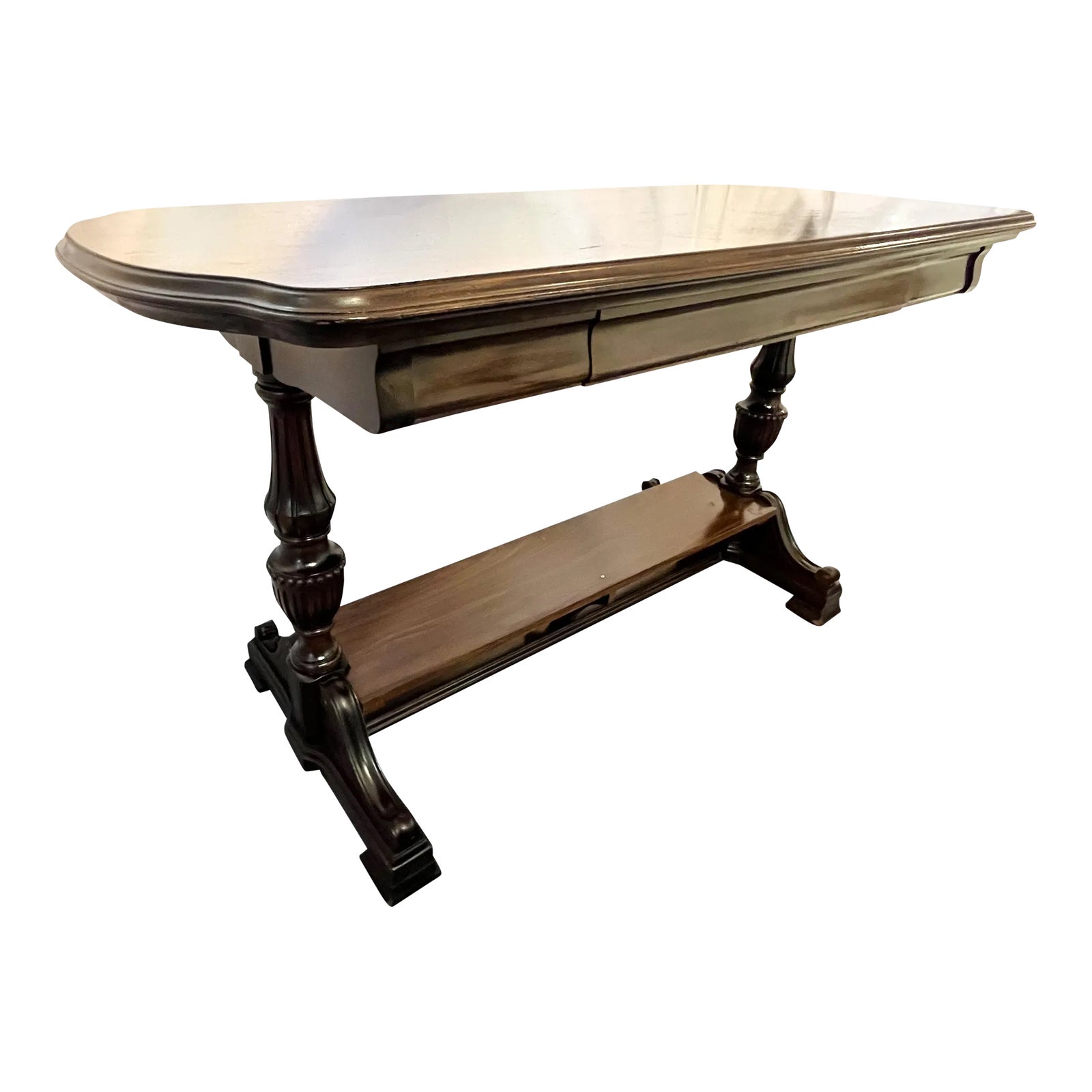 Antique Jacobean Trestle Table Desk With Drawer | Chairish