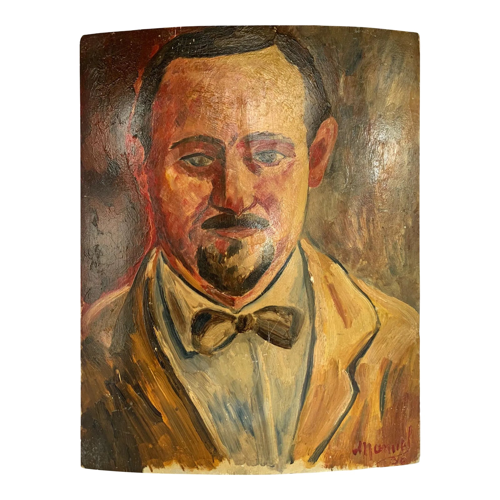 1930s Oil on Board Self Portrait Painting by Manuel Boccini | Chairish