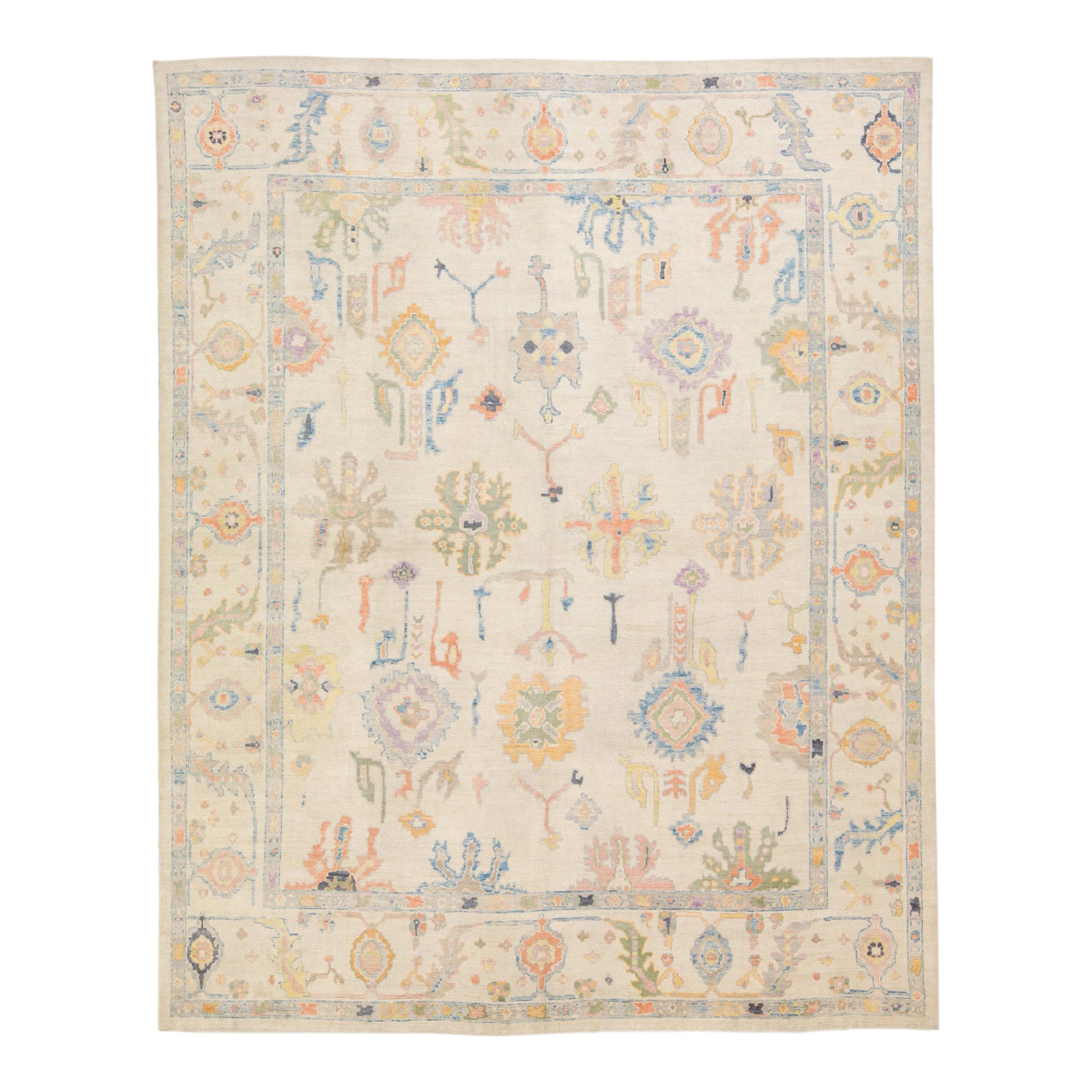 Modern Turkish Oushak Handmade Floral Beige Oversize Wool Rug | Chairish