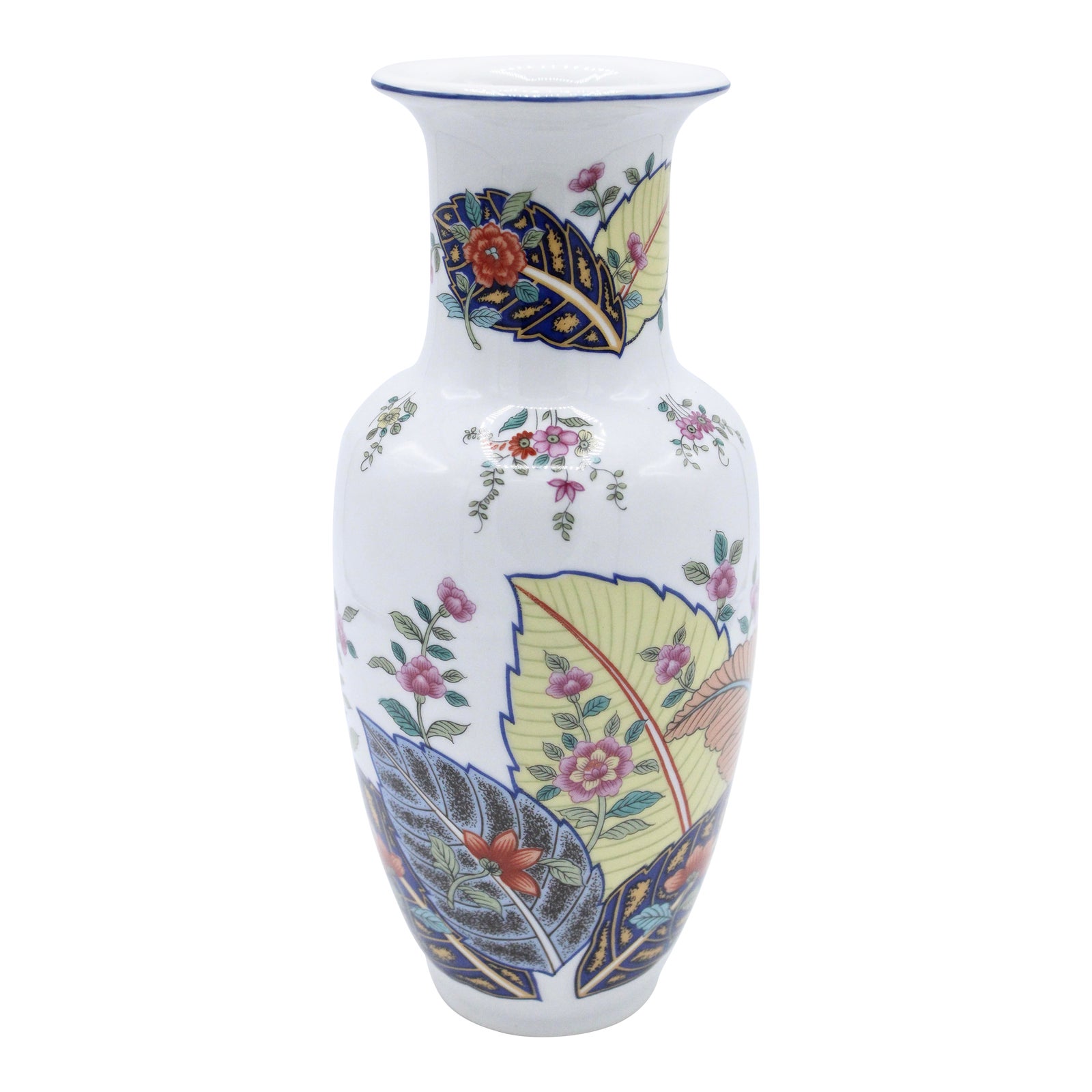 Vintage Tobacco Leaf Pattern Ceramic Vase | Chairish