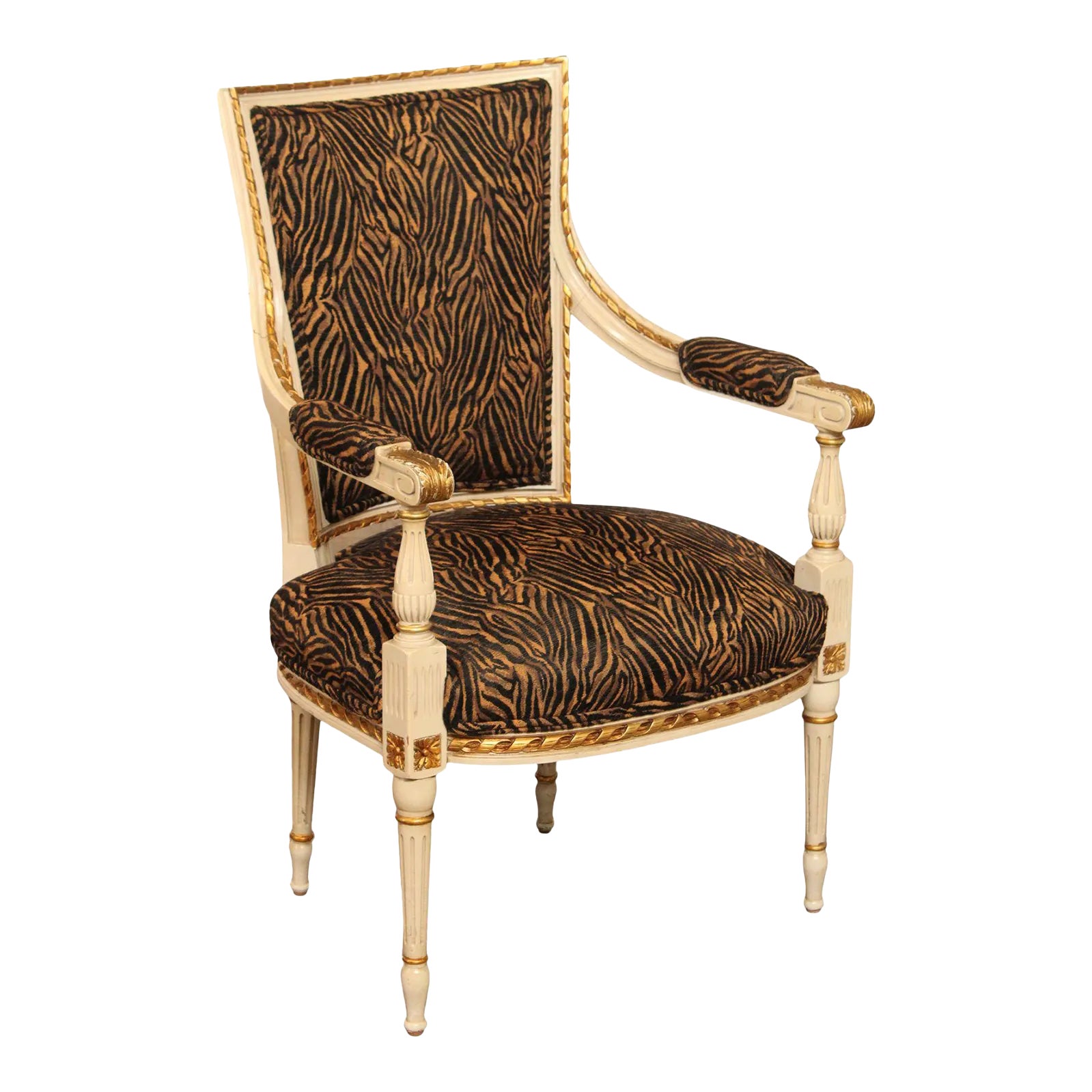 Italian Louis XVI Style Carved & Painted Fauteuil Armchair | Chairish