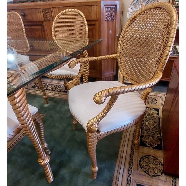 1960s Vintage Gold Gilt and Hand Carved Designer Dining Set 2 Cane Back ...