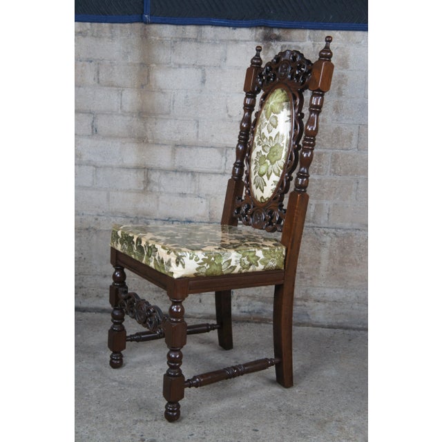 Set of 8 Vintage 20th Century Charles II Carolean Style Carved Oak ...