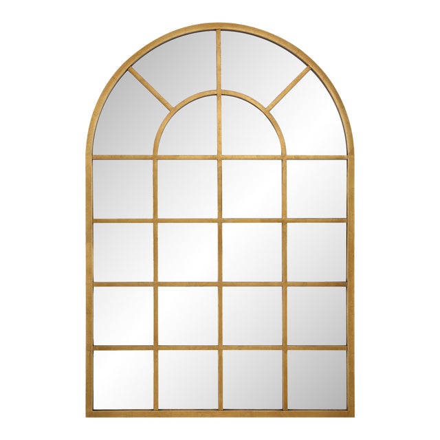 Gold Arched Windowpane Mirror | Chairish