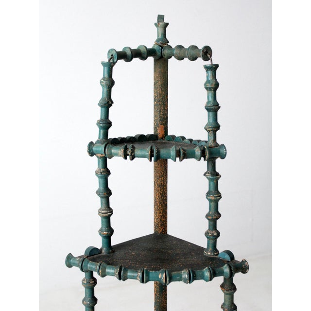 Antique Folk Art Spool Corner Shelf | Chairish