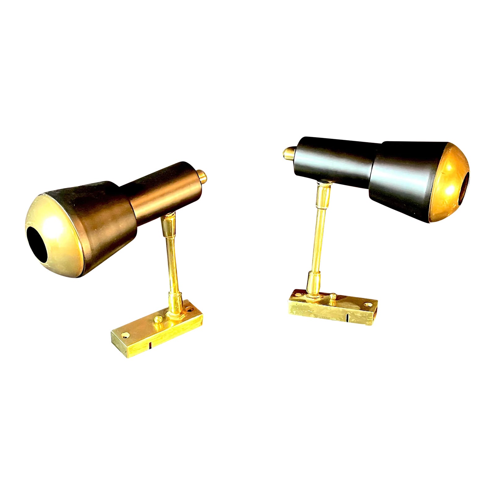 Stilnovo, Pair of Black and Gilted Metal Spotlights, France Mid-Century ...