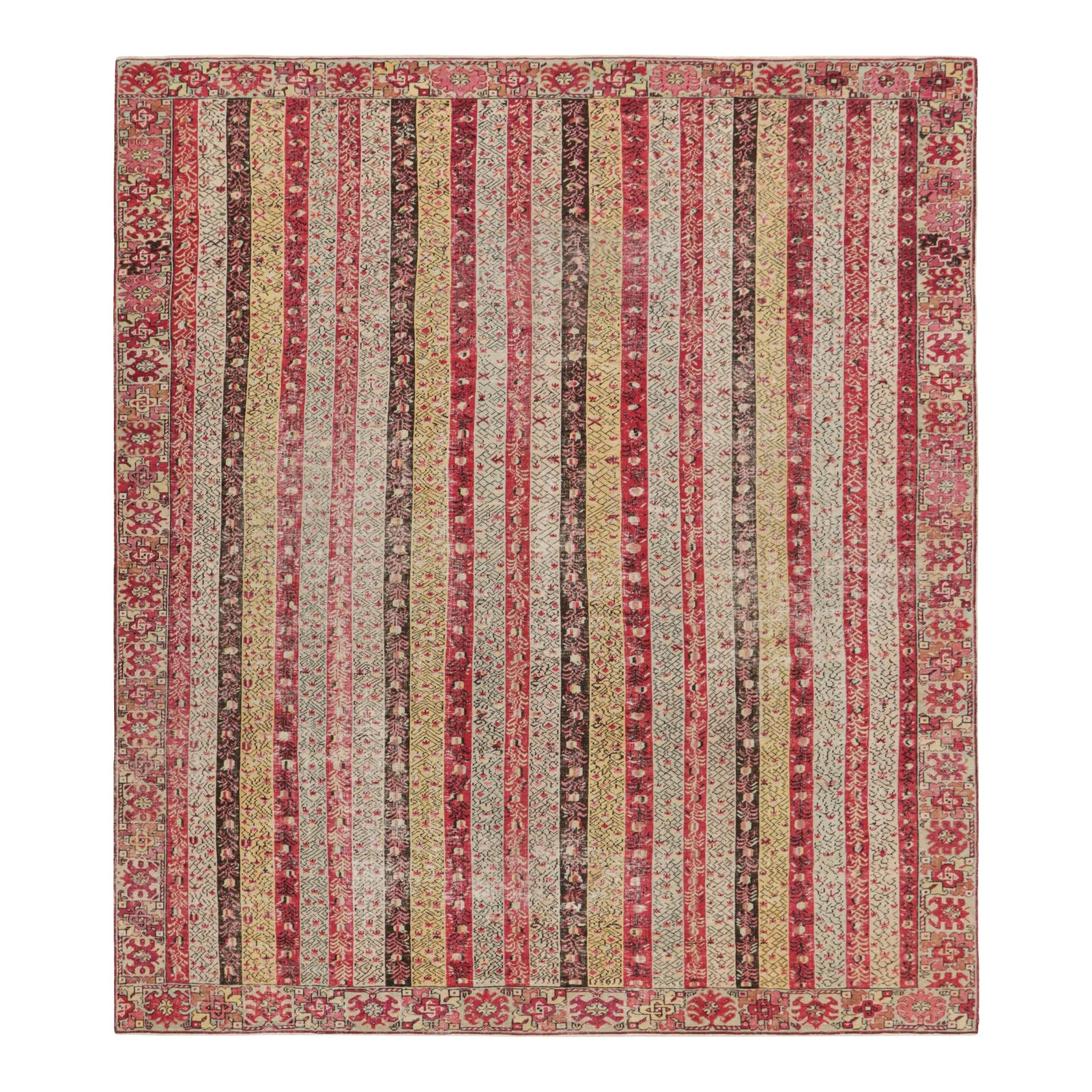 Antique Ghiordes Rug With Polychromatic Stripes and Floral Patterns ...