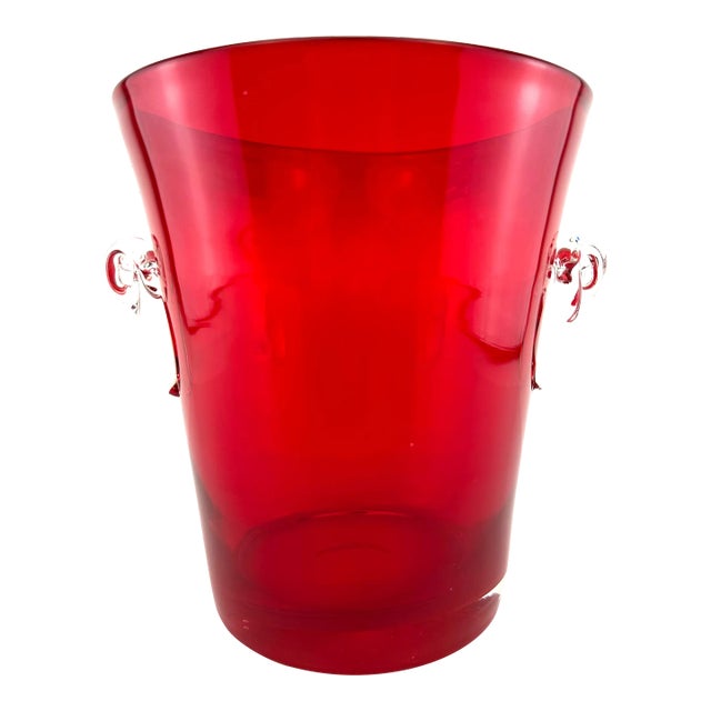 1970s Vintage Italian Glass Red Ice Bucket | Chairish