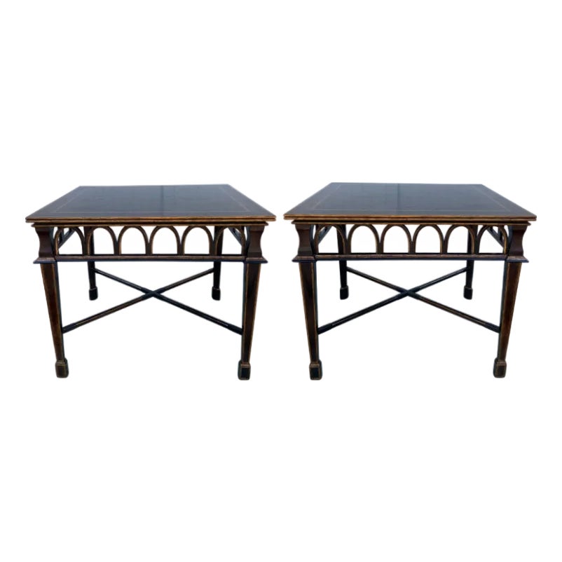 Pair Vintage Side Tables Gold Accented | Chairish