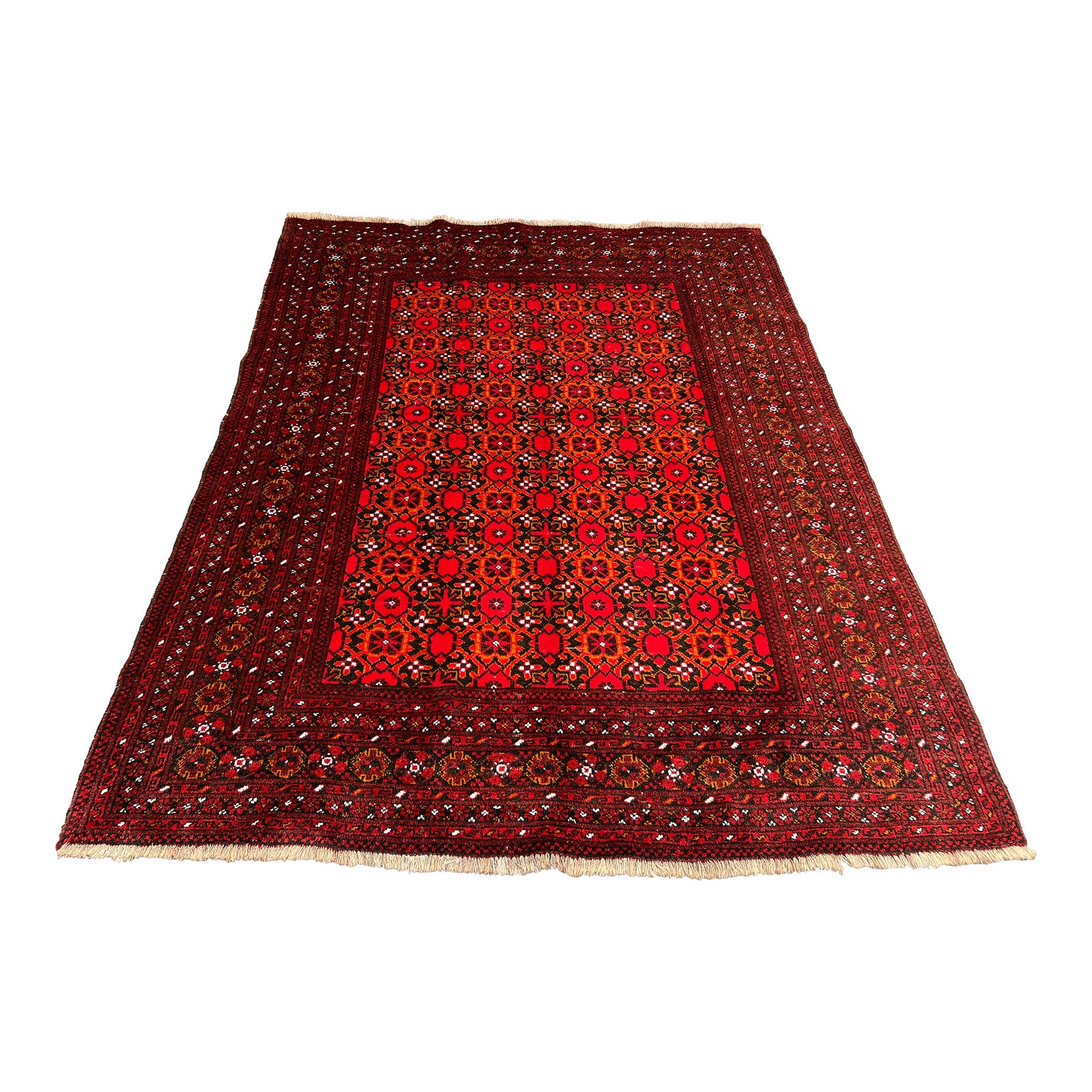 6'8" X 8'6" Vintage Turkmen Bashiri Soft Rug, Red & Brown Geometric ...