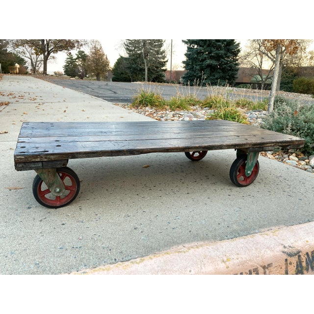 Industrial Wood & Cast Iron Factory Cart Coffee Table by Fairbanks ...