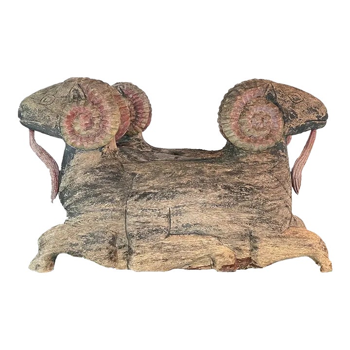 Set of 2 Antique Wooden Hand Carved Egyptian Two-Headed Ram Amun-Ra ...