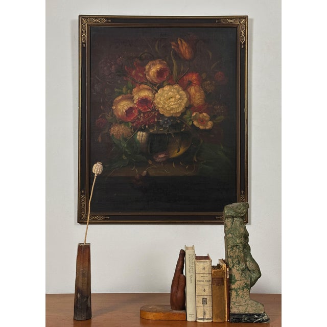 Antique Continental Dutch Style Still Life With Flowers, Framed (Oil on ...