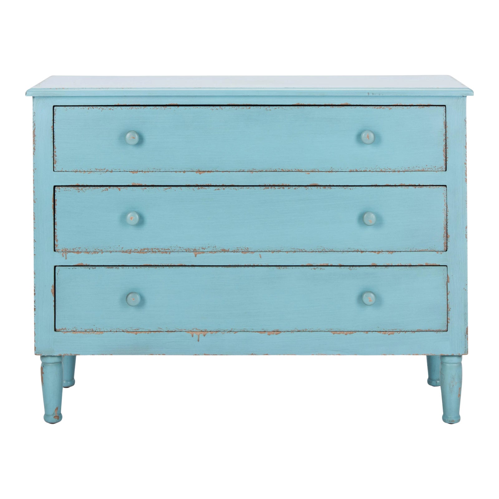 Three Drawer Storage Chest in Distressed Blue | Chairish