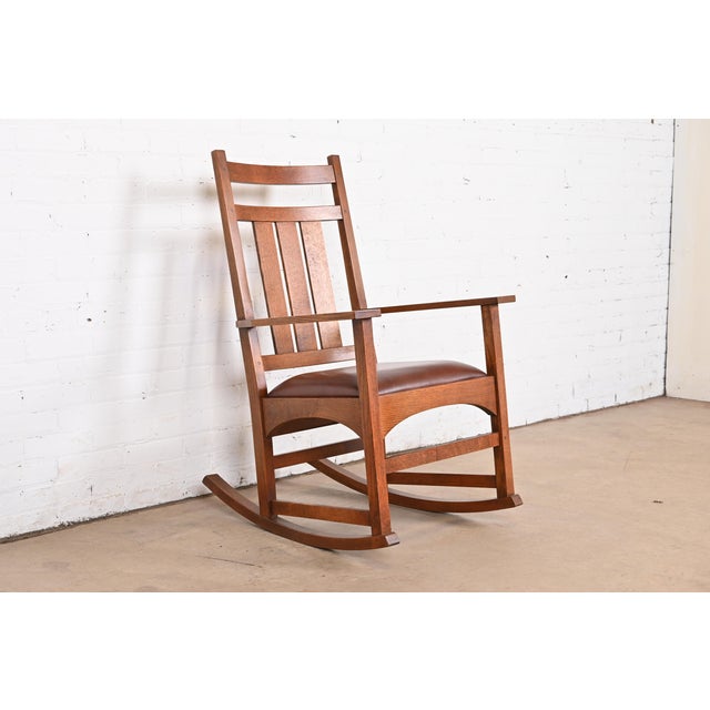 Stickley Harvey Ellis Collection Arts & Crafts Oak and Leather Rocking ...