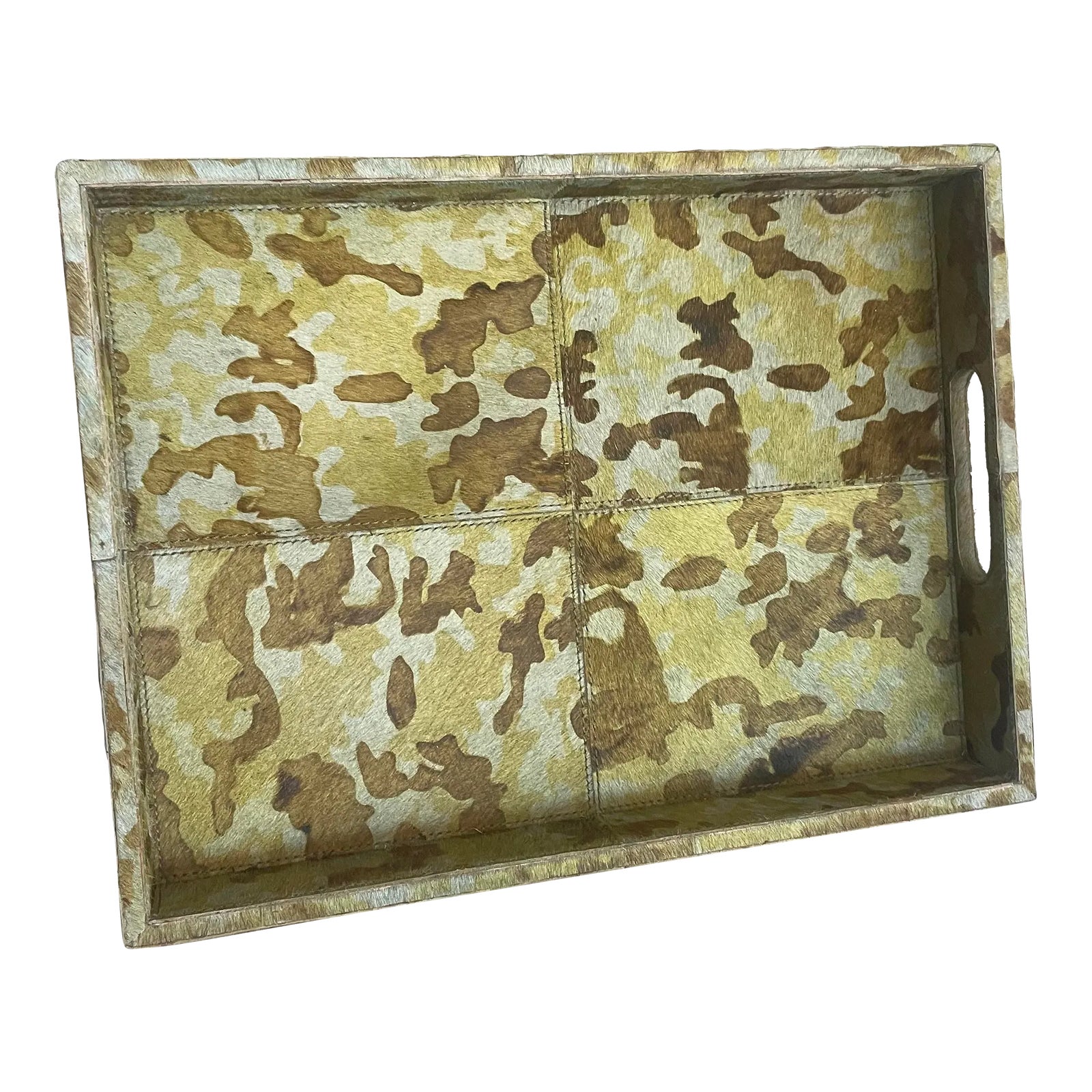 Made Goods Green Camo Hair on Hide Tray | Chairish
