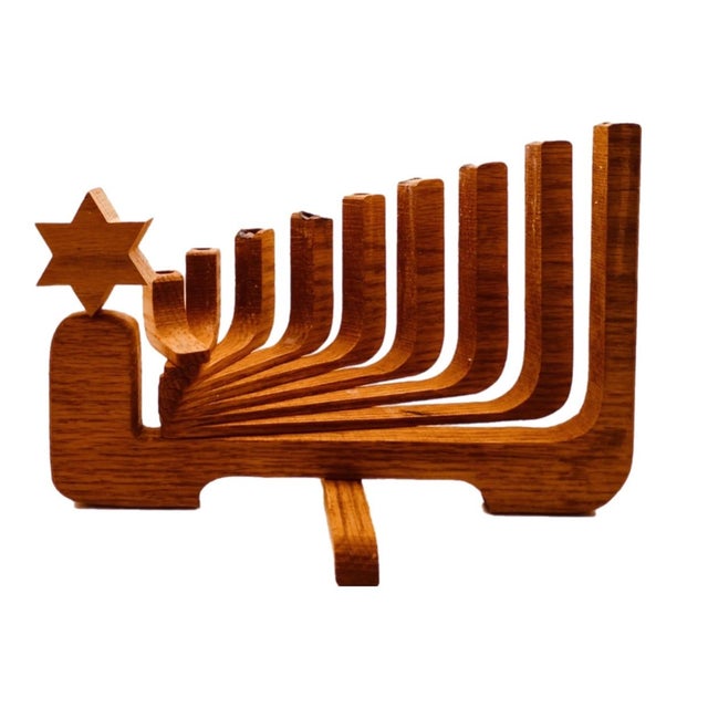 Vintage Mid Century Danish Modern Teak Kinetic Hanukkah Menorah | Chairish