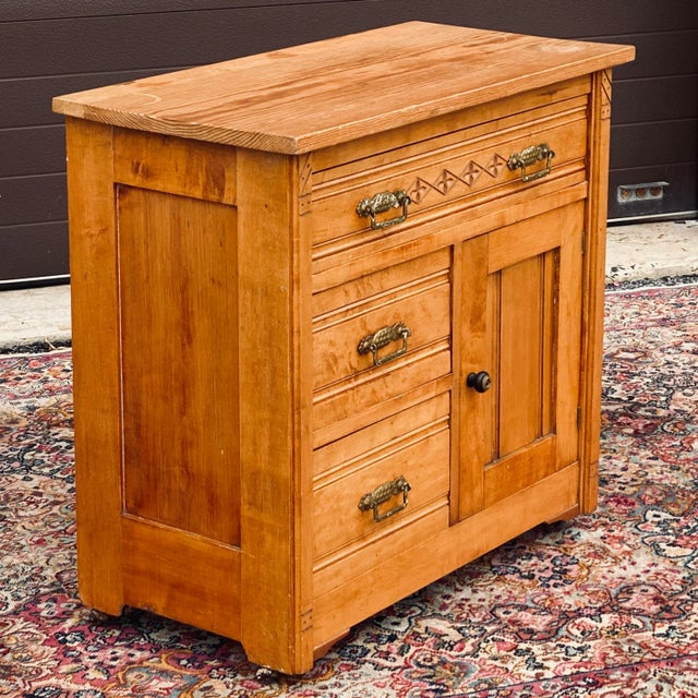 Antique Eastlake Maple Commode or Washstand | Chairish