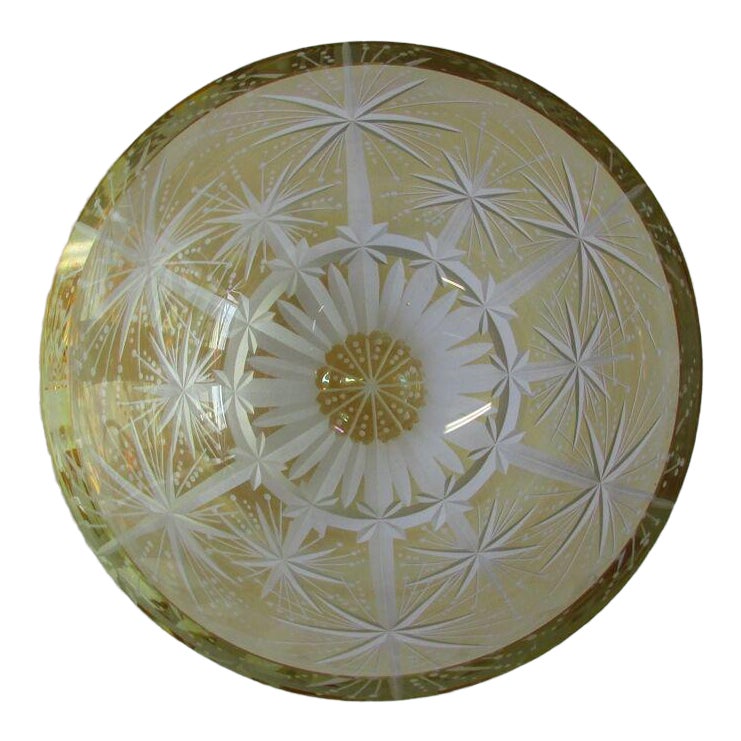 Vintage Amber Cut to Clear Crystal Art Glass Bowl Star Pattern, Signed ...