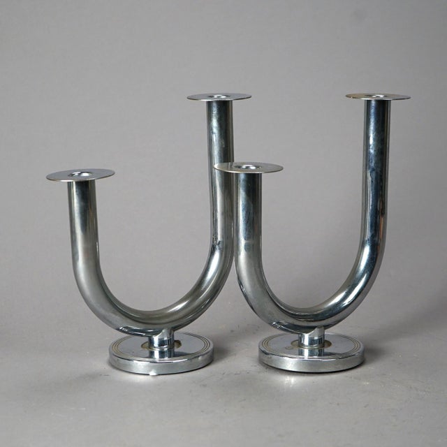 Circa 1930s Art Deco Chrome Stylized U-Form Candlesticks- a Pair | Chairish