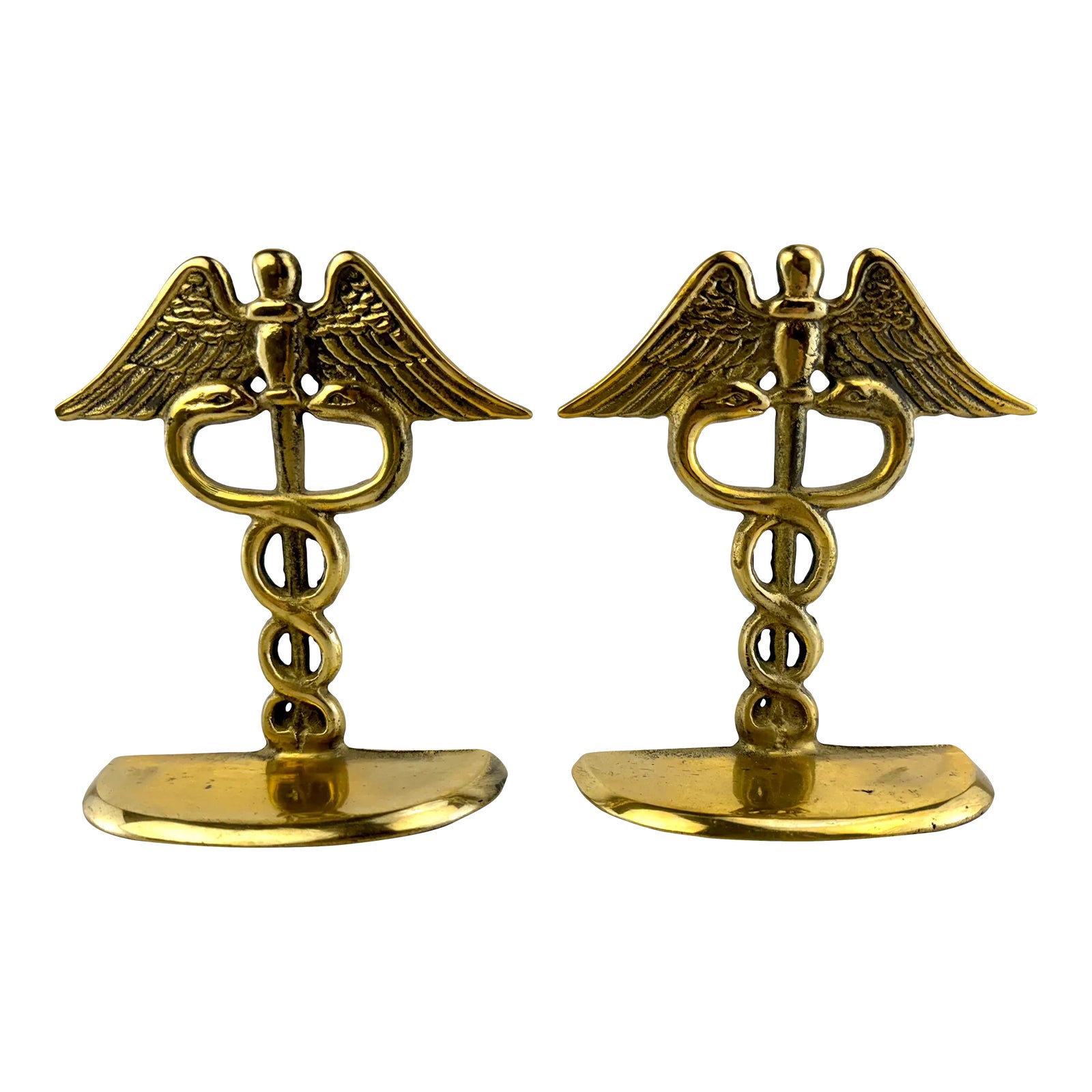 Vintage Mid-Century Brass Caduceus Bookends - a Pair | Chairish