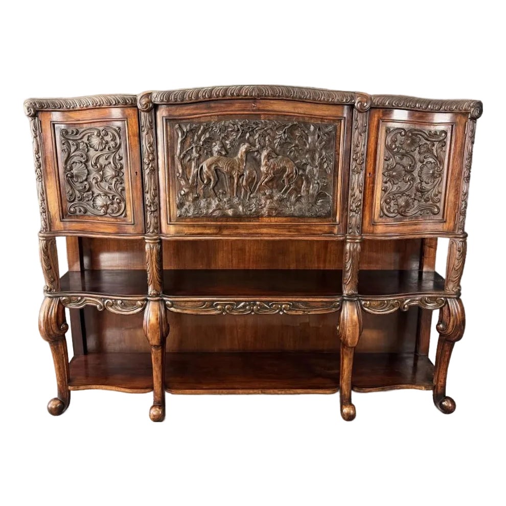 19th Century Heavily Carved Continental Drop-Front Bar With Greyhound ...
