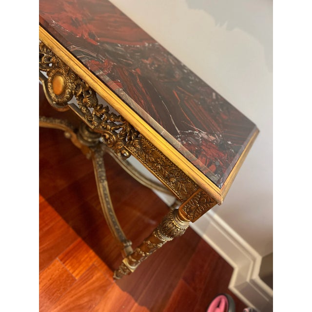 1990s Vintage Rococo Italian Gold Wood Granite Console Table | Chairish