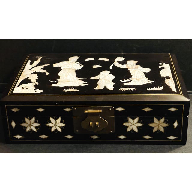 Mid 20th Century Chinese Mother of Pearl Black Lacquer Inlaid Box ...