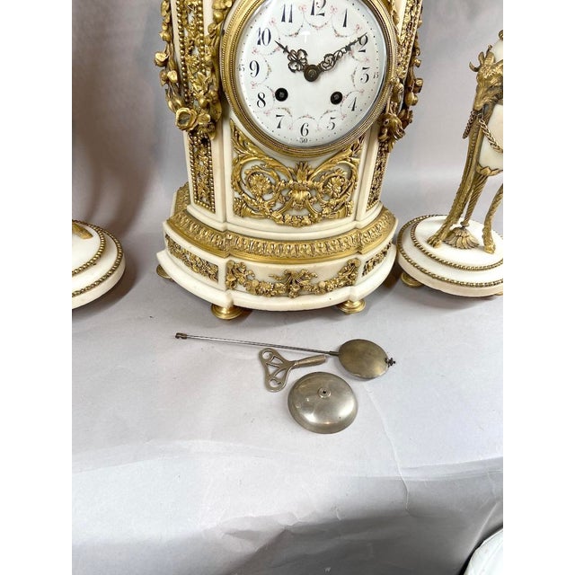 French Louis XVI Marble and Bronze Chimney Clock Set, Mid-19th Century ...