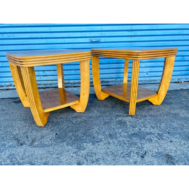 California Coastal Oak Parquet End Tables (Set of Two) | Chairish