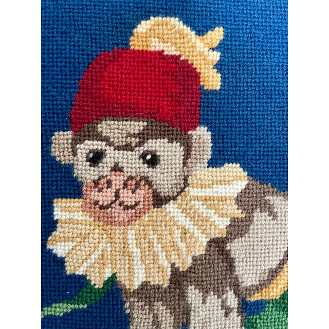 1980s Handmade Monkey Needlepoint Tapestry in Vintage Gold Frame | Chairish