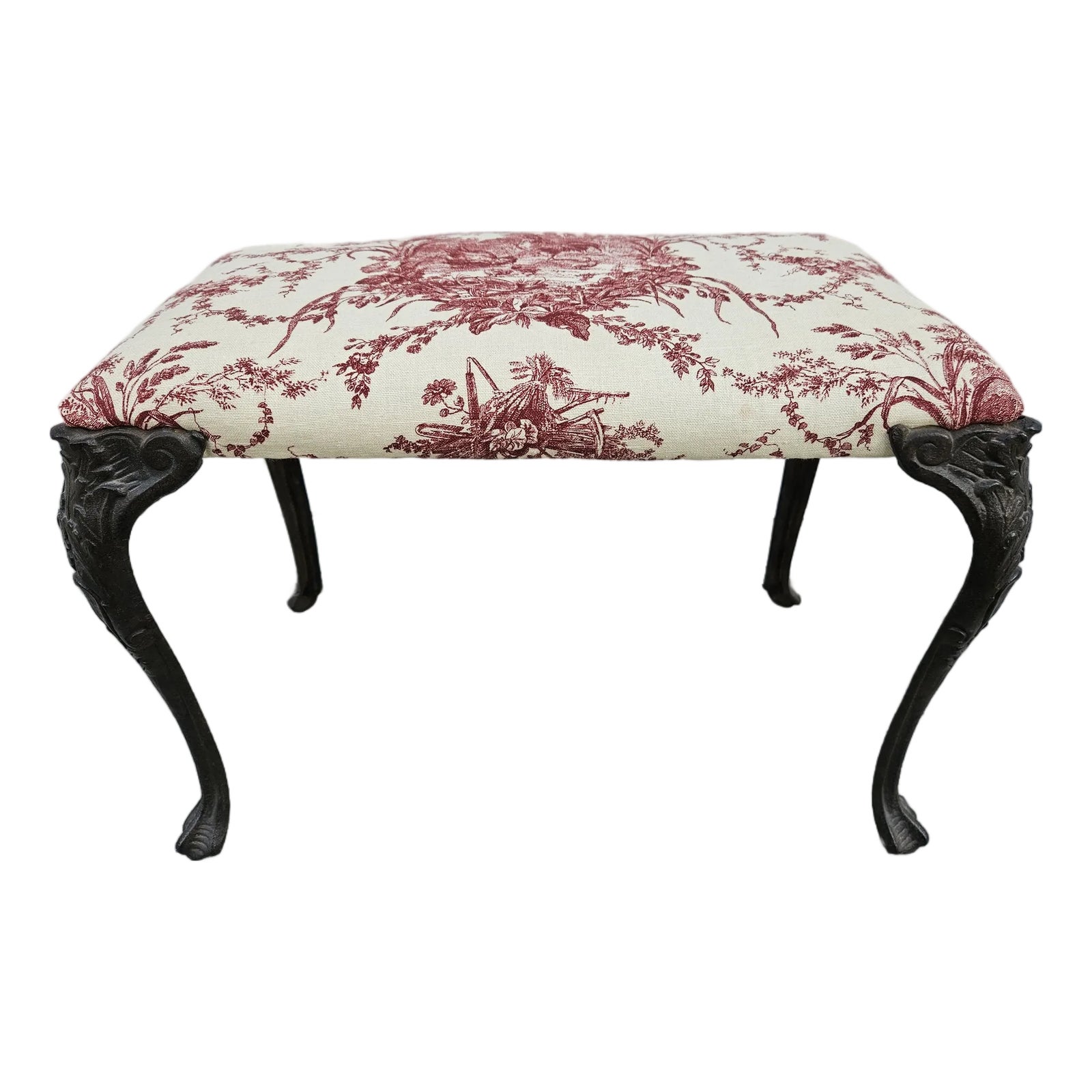 Burgundy and Tan Rooster Motif Stool | Chairish