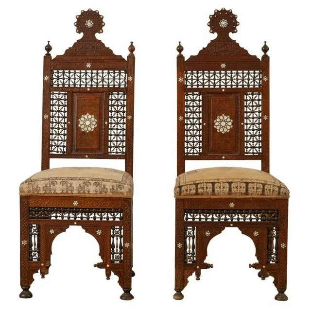 19th -C. British Colonial / Moroccan Style Inlaid and Carved Teak Side ...