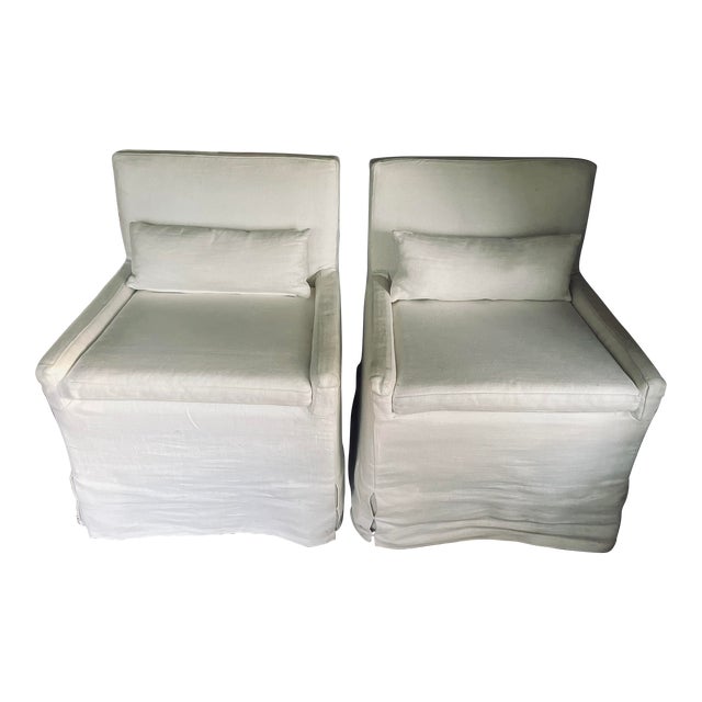 Pair of Restoration Hardware Belgian Low Back Slipcovered Dining Chairs ...