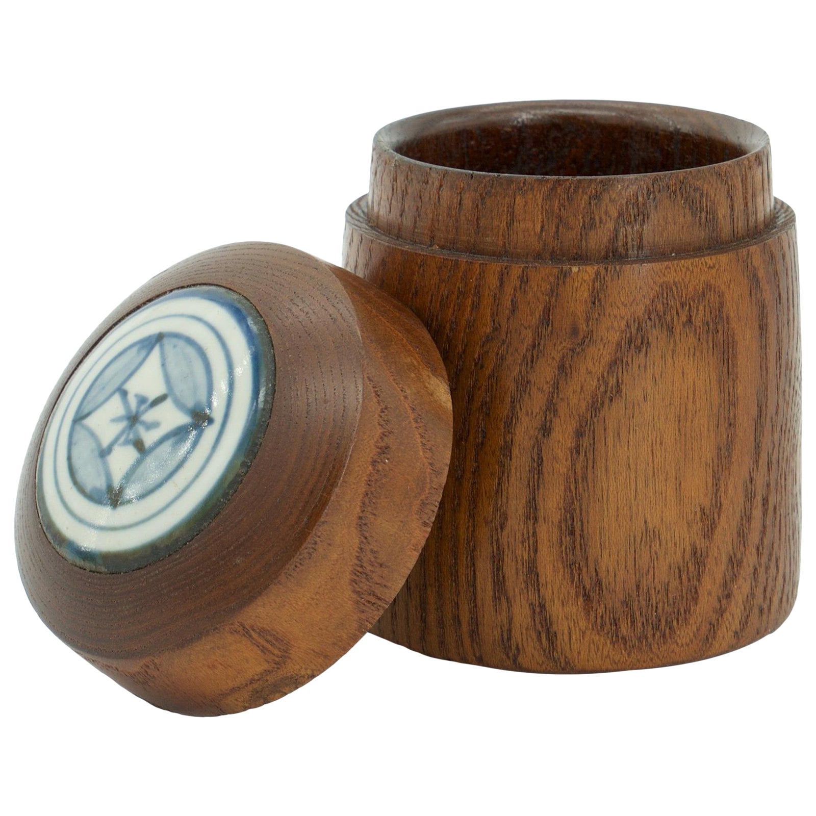 Kenji Fujita Ceramic on Oak Jar Box Japanese Studio Craft Tea Caddy ...