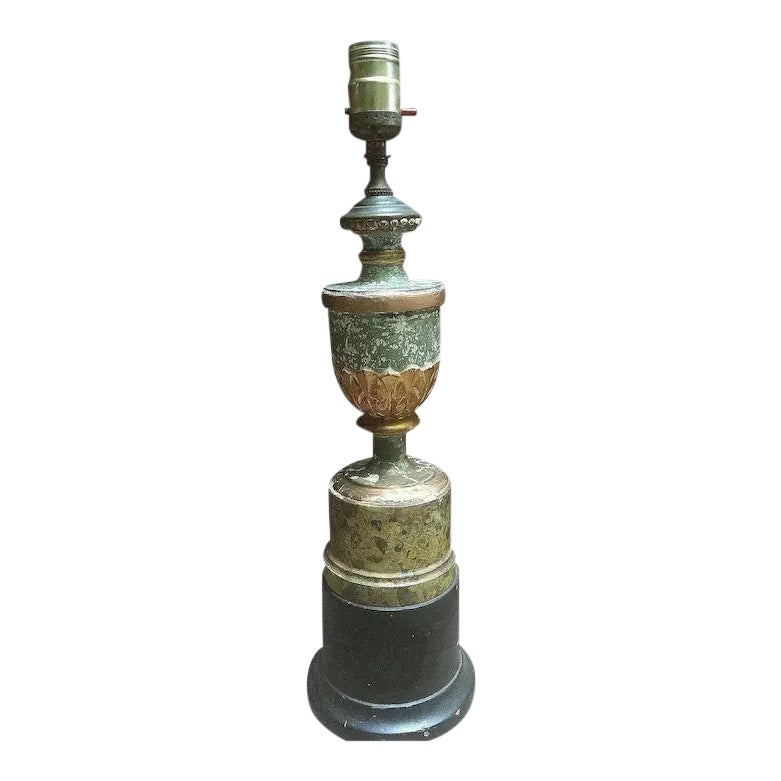 Carved Wood Faux Green Marble Urn Table Lamp | Chairish