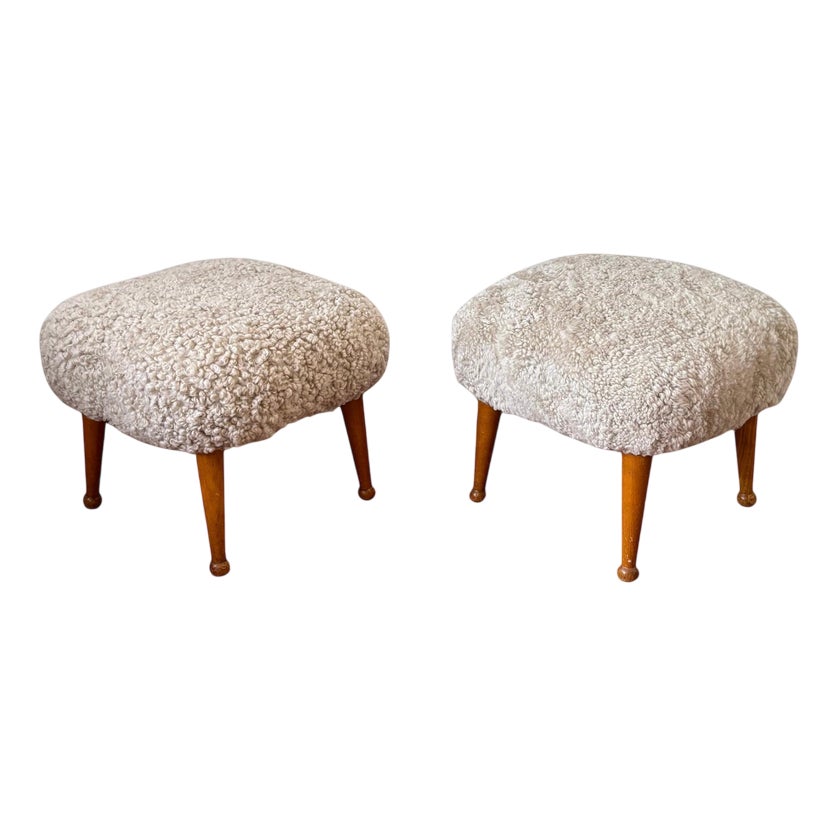 British Shearling Ottomans, 1950s, Set of 2 | Chairish
