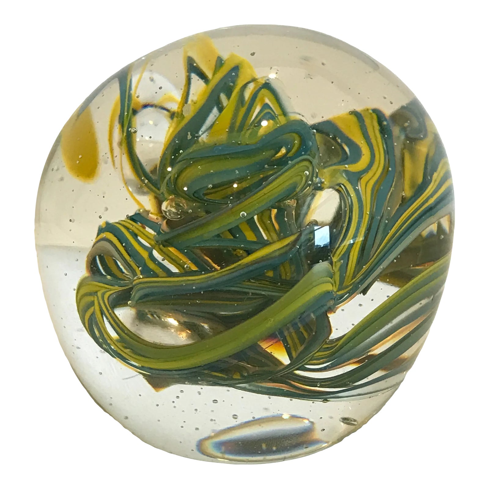 Vintage Ribbon Swirl Paperweight by Wint Harris, Signed | Chairish