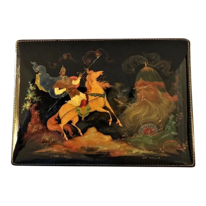 1960s Palekh Black Lacquer Box With Hand-Painted Fairy Tale Scene ...