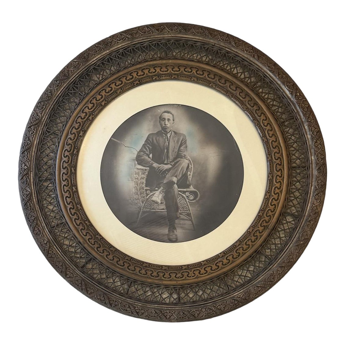 Early 20th Century Round Wicker Frame | Chairish