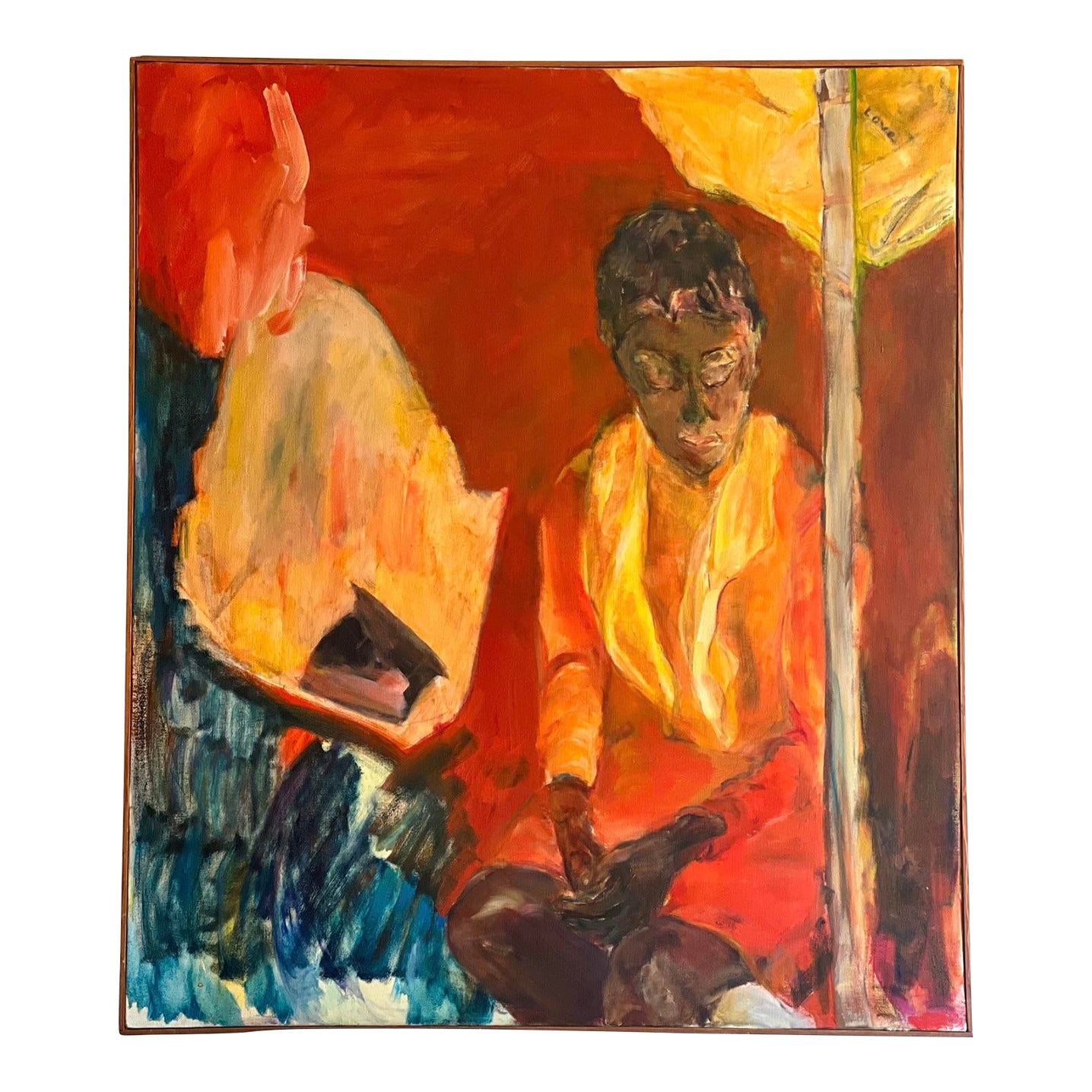 1960s Vintage Mid-Century Oil Painting With Wood Frame | Chairish