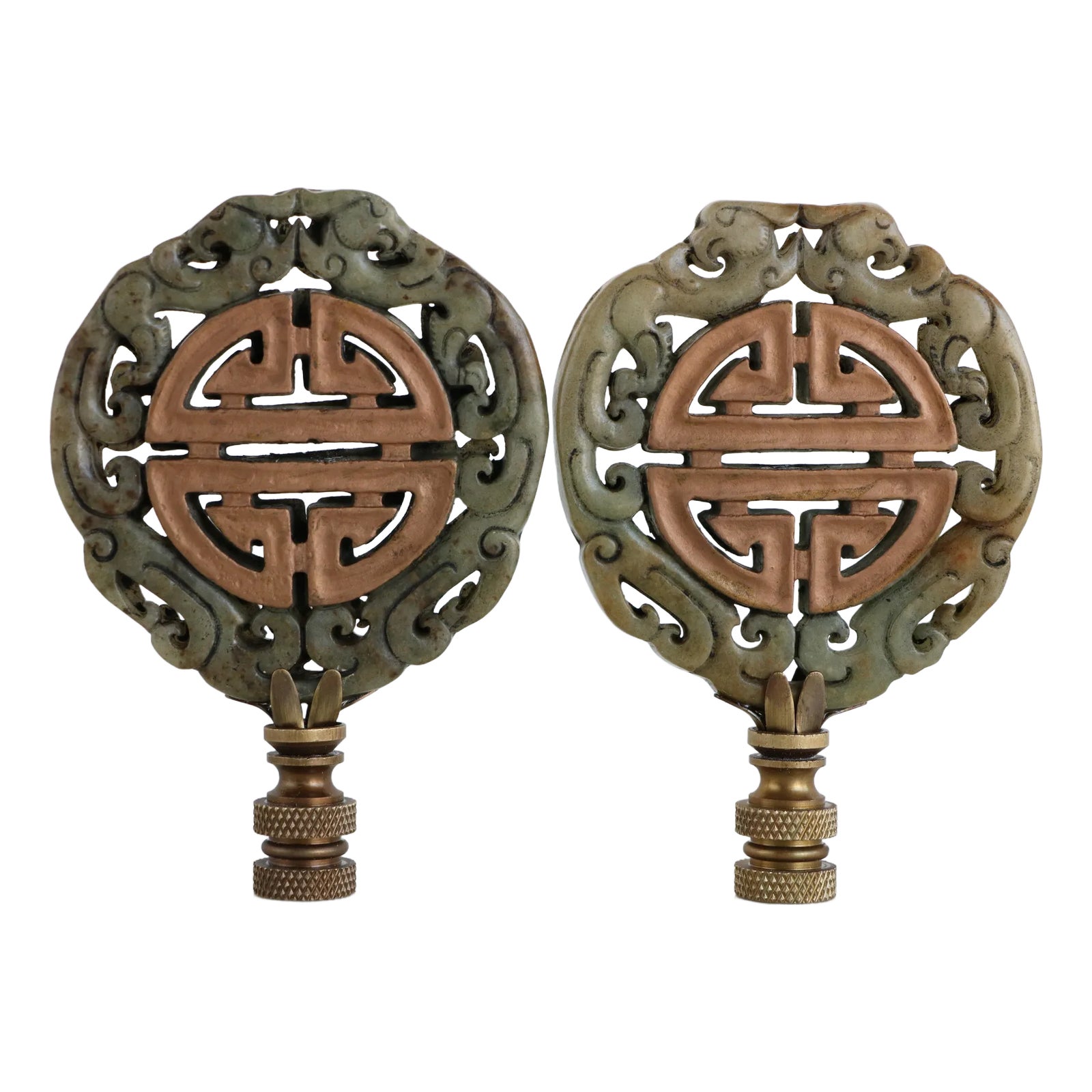 Chinese Longevity Symbol Lamp Finials on Bronze Hardware - A Matching ...