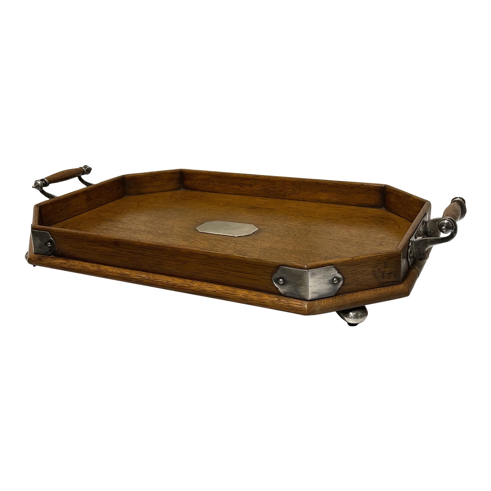 Late 19th Century English Oak Gallery Tray With Silver Plated Mounts ...
