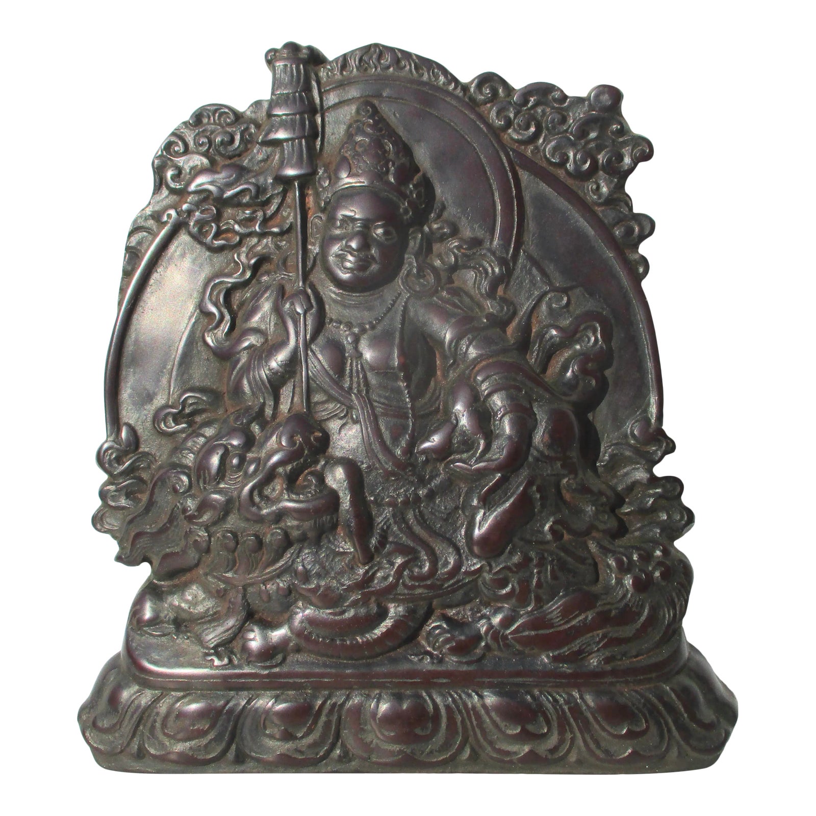 Tibetan Tree Resin Cast Lokapala on Lion | Chairish